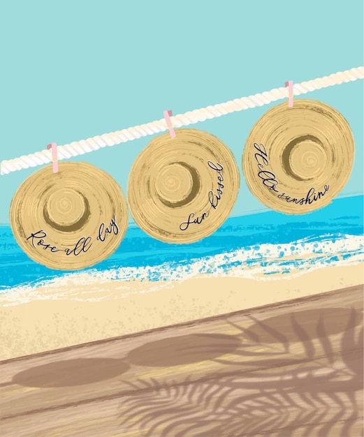 Vibrant Beach Hats Hanging on Clothesline with Inspiring Quotes | Jiffy ...