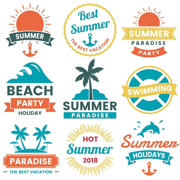 Vibrant Summer Emblem Collection with Tropical Motifs and Beach Scenes ...