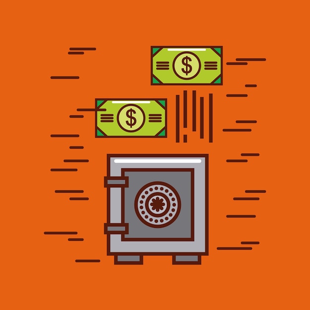 Vibrant Money Safe Illustration with Dollar Bill Icons | Jiffy Designs