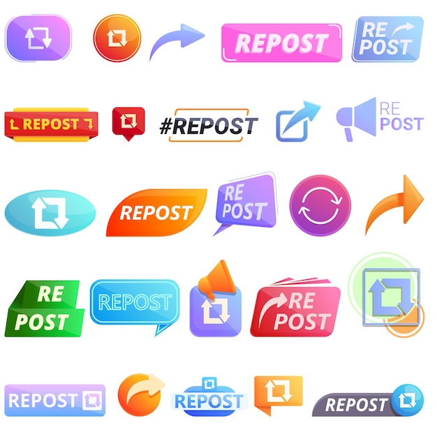 Vibrant Repost Icons in Diverse Shapes and Colors | Jiffy Designs
