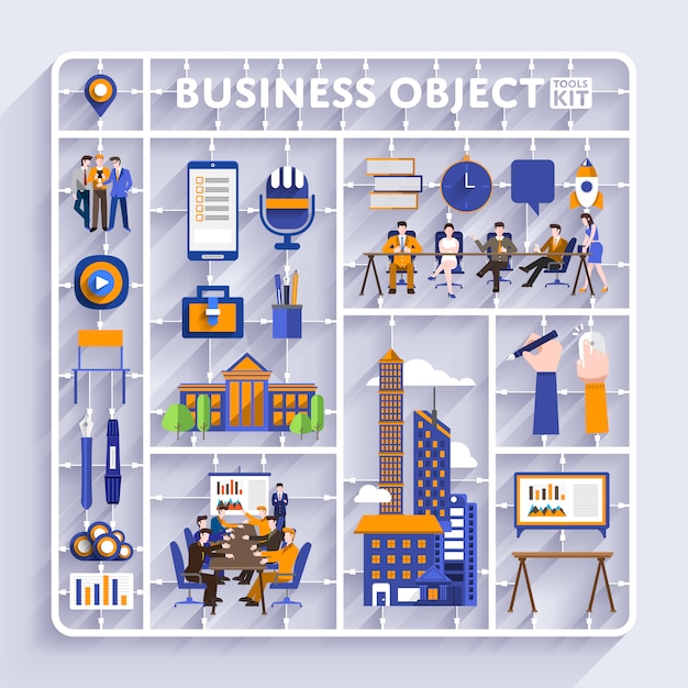 Vibrant Collage of Iconic Business Symbols and Workplace Elements ...