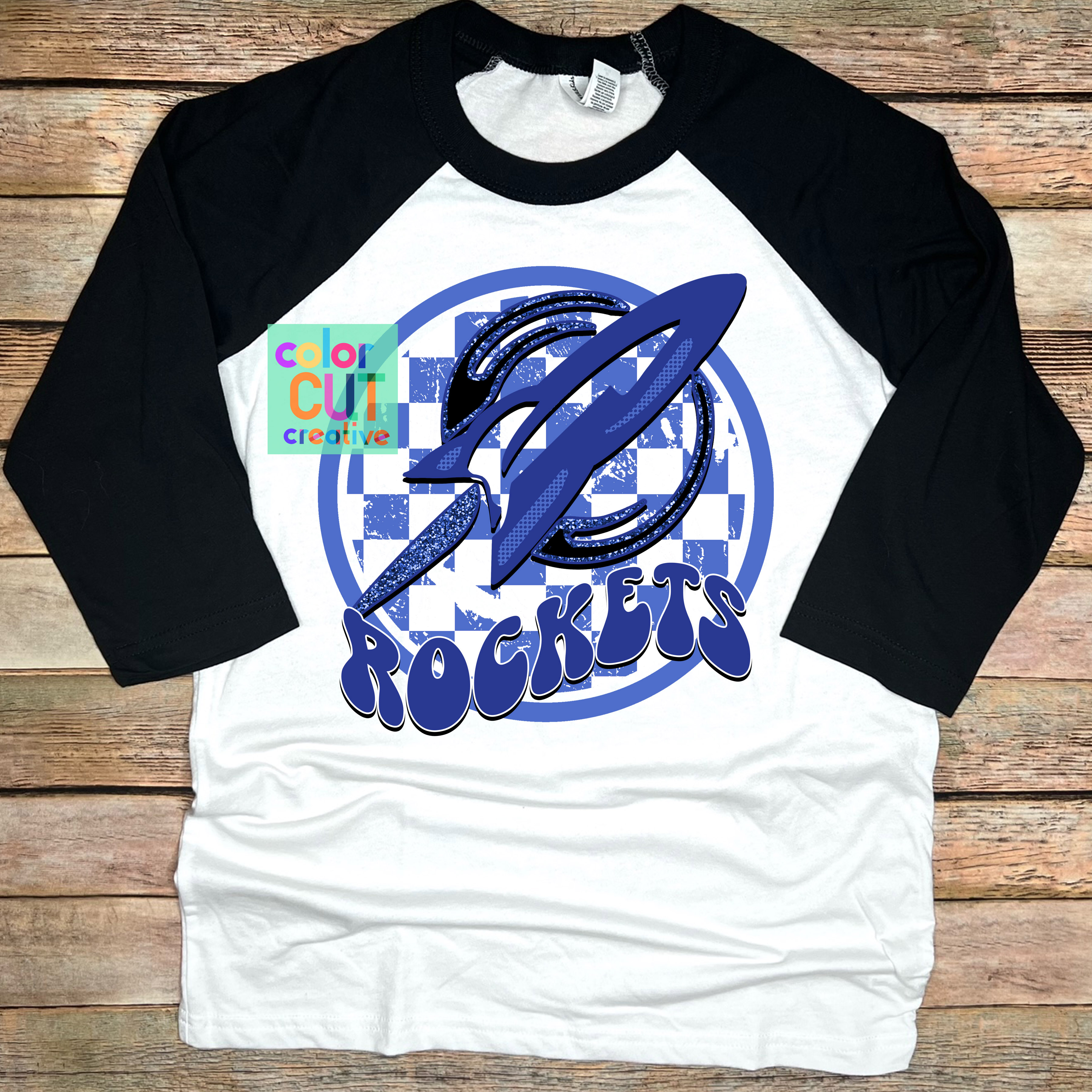 'Rockets' Retro Space-Age Design with Checkered Circle and Swooping ...