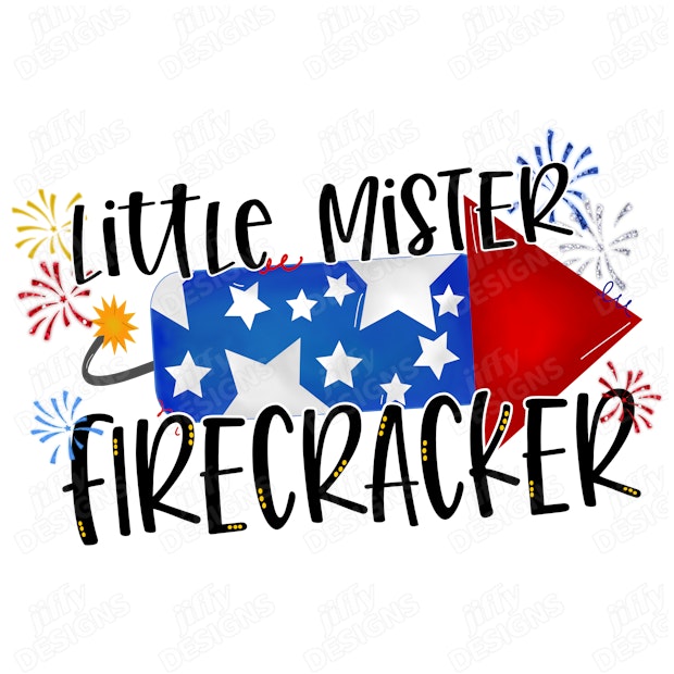 'Little Mister Firecracker' Patriotic Typography with Festive Fireworks ...