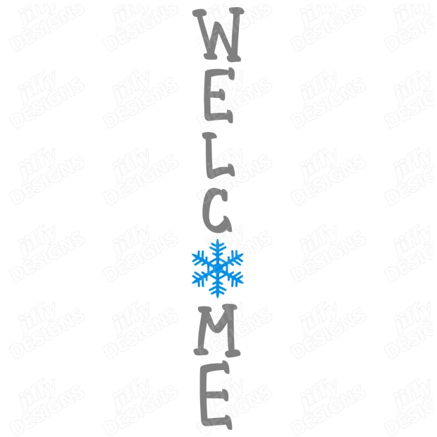 'Welcome' Vertical Typography with Vibrant Blue Snowflake Accent ...