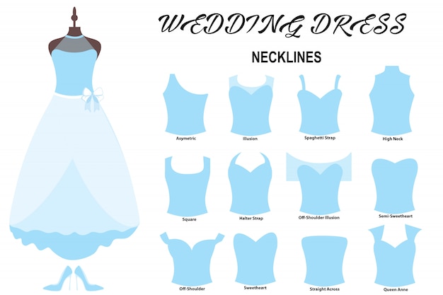 Illustrated Wedding Dress Neckline Styles Visual Guide | Jiffy Designs