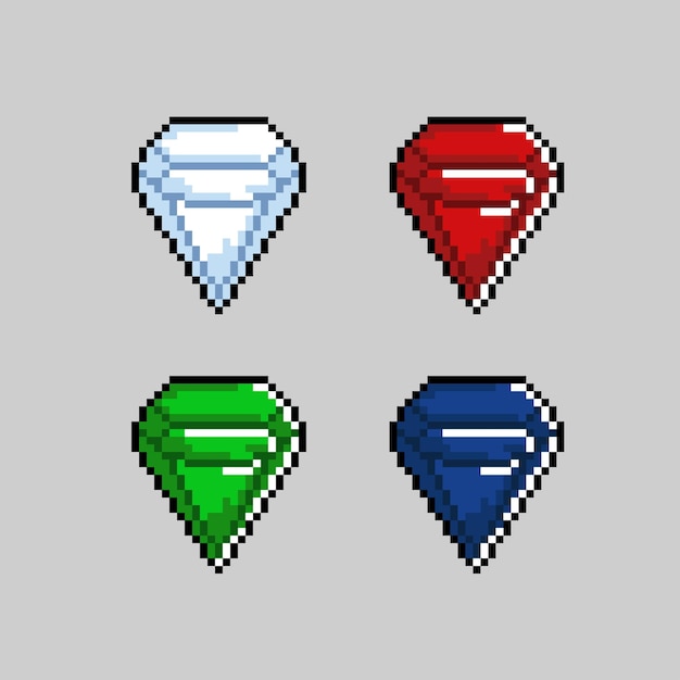 Vibrant Pixel Art Diamond Icons in Four Distinct Colors | Jiffy Designs