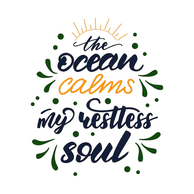 Calming Ocean Waves Calligraphy Design with Sun Rays Illustration ...