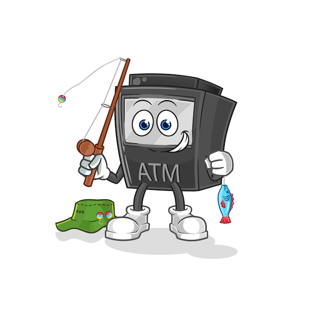 Playful ATM Machine Cartoon Character Fishing | Jiffy Designs