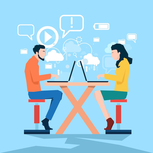 Vibrant Illustration of Two People Video Conferencing | Jiffy Designs