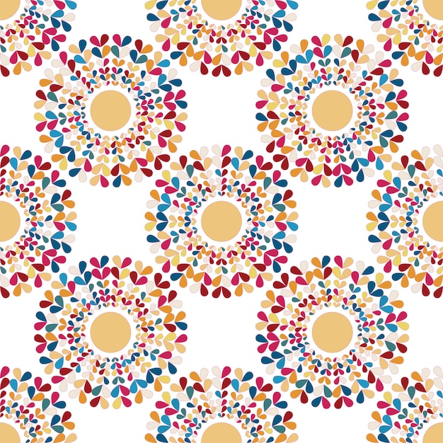 Vibrant Mandala-Inspired Pattern with Colorful Shapes and Sunbursts ...