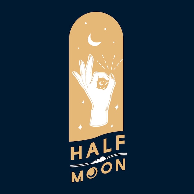 Serene Half Moon Hand Silhouette Against Starry Night Sky | Jiffy Designs