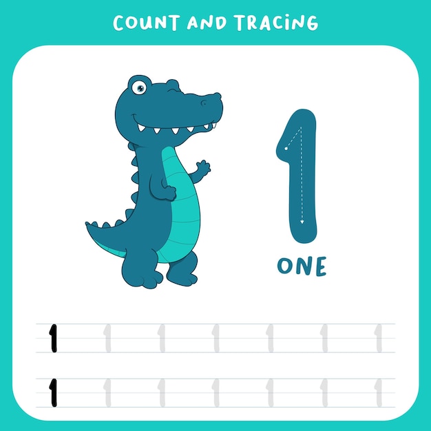 Adorable Dinosaur Counting and Tracing Number One | Jiffy Designs