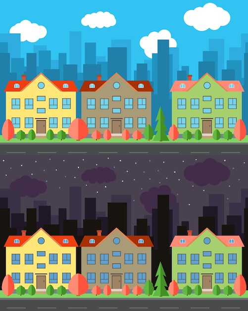 Vibrant Neighborhood Contrasts: Daytime and Nighttime Scenes | Jiffy ...