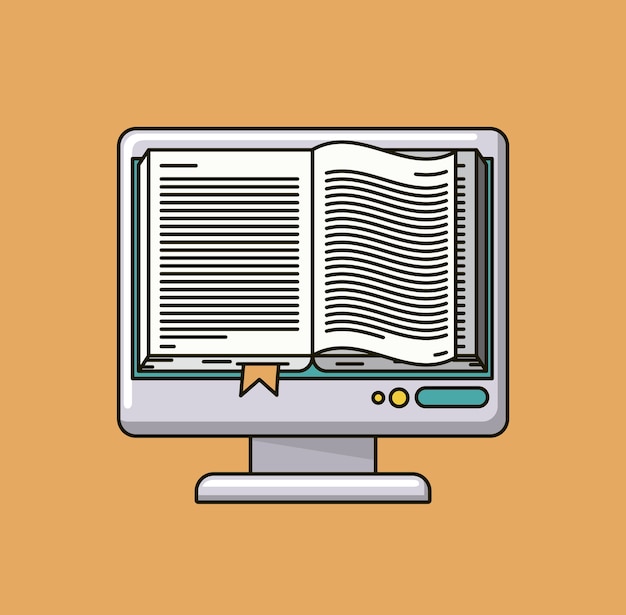 Stylized Computer Monitor with Open Book Illustration | Jiffy Designs