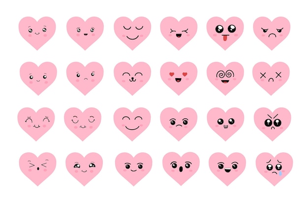 Adorable Pink Heart Emoji Collection with Expressive Faces | Jiffy Designs