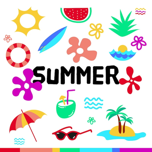 Vibrant Summer Icons and Elements Collage | Jiffy Designs