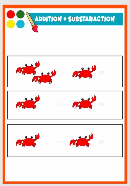 Colorful Crab Addition and Subtraction Worksheet | Jiffy Designs