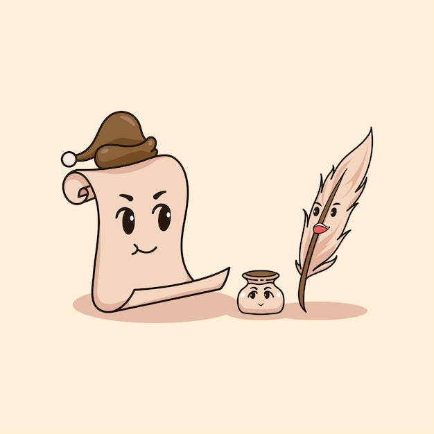 Whimsical Scroll and Quill Illustration with Friendly Character | Jiffy ...