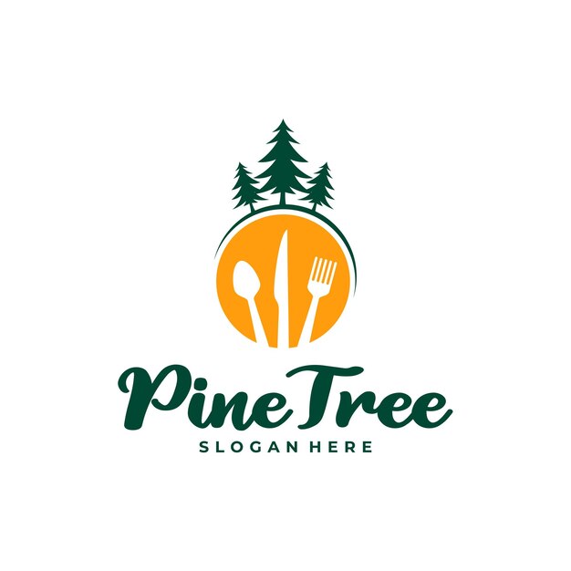 Rustic Pine Tree Dining Logo with Utensils | Jiffy Designs
