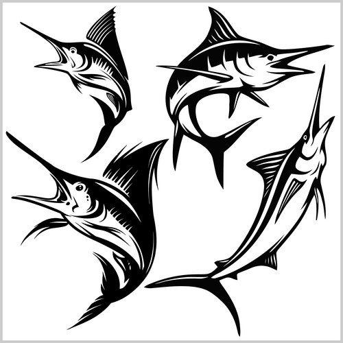 Set Of Vector Blue Marlin Fish - Isolated On White | Jiffy Designs