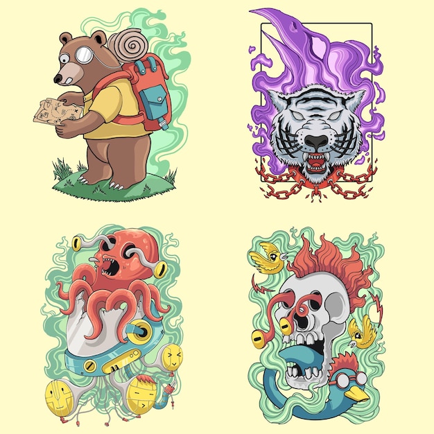 Vibrant and Whimsical Illustrated Collection of Quirky Characters ...