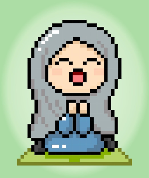 Adorable Pixel Art Eskimo Character on Grassy Terrain | Jiffy Designs