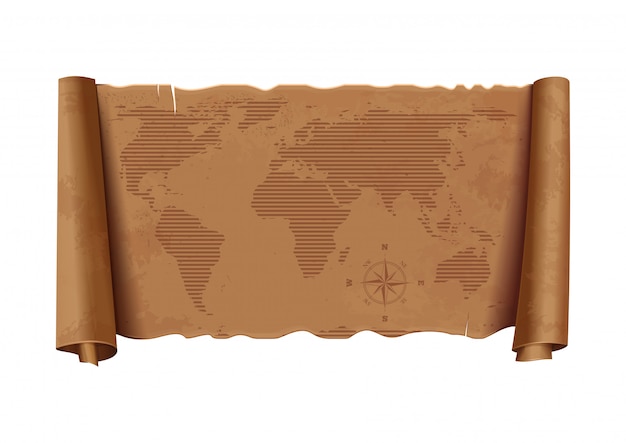 Vintage World Map Unfurled on Textured Paper Scroll | Jiffy Designs