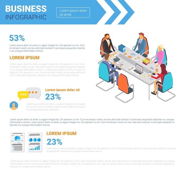 Isometric Business Infographic with Data Visualization and Team ...