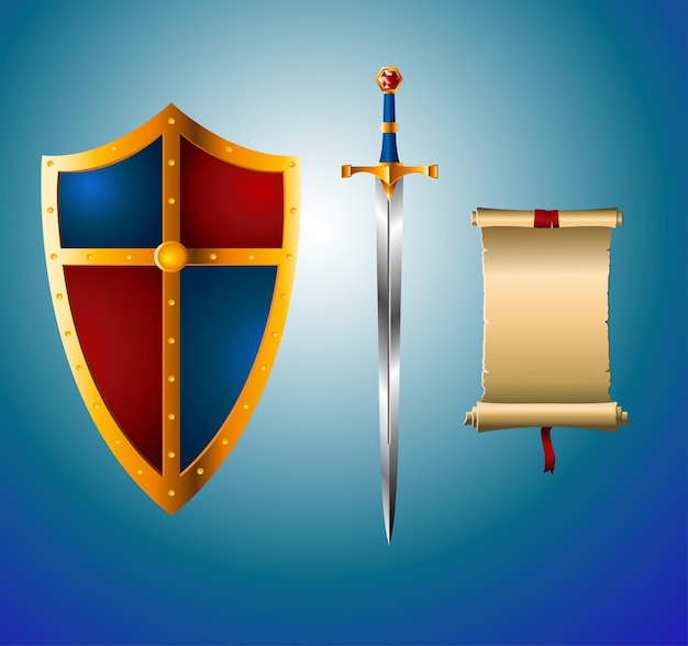 Majestic Shield, Legendary Sword, and Parchment Scroll | Jiffy Designs