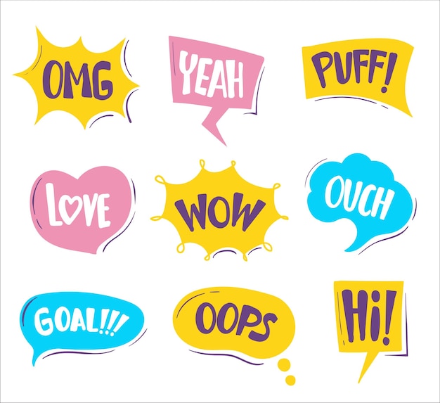 Vibrant Comic-Style Speech Bubbles with Expressive Phrases | Jiffy Designs