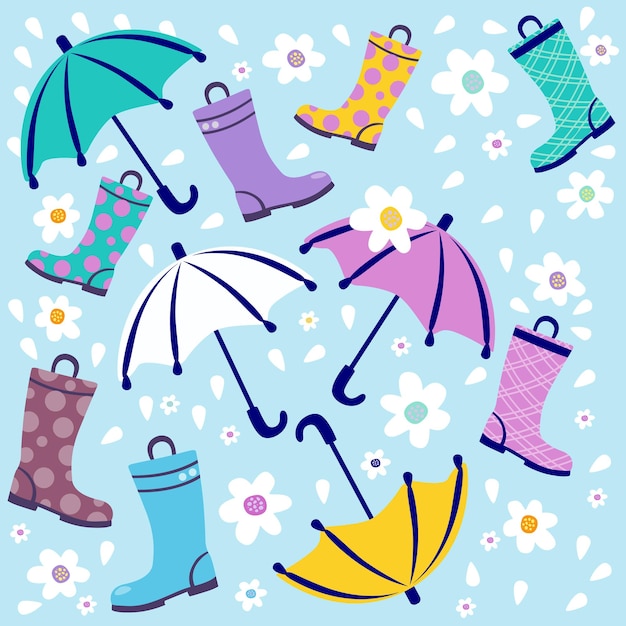 Vibrant Umbrella and Rain Boot Illustration Collection | Jiffy Designs