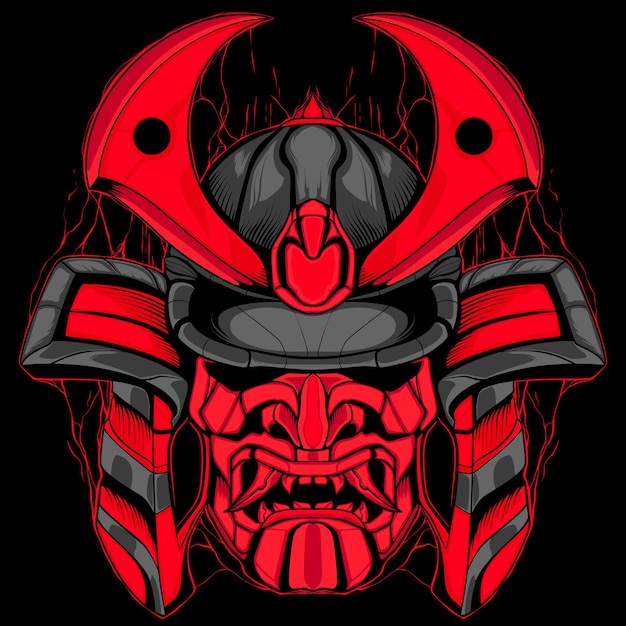 Fierce Demonic Samurai Warrior in Fiery Red Mask | Jiffy Designs
