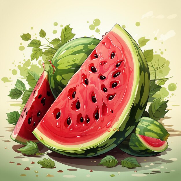 Refreshing Watermelon Slice Surrounded by Lush Greenery | Jiffy Designs