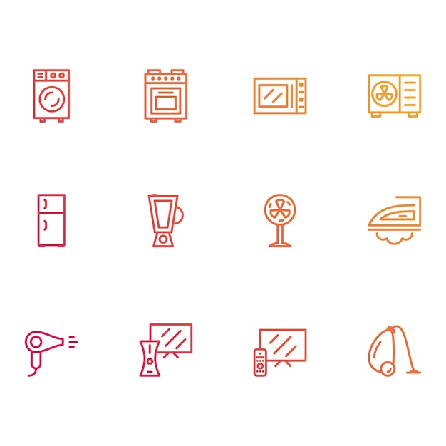 Diverse Lineart Icons for Home Appliances and Digital Devices | Jiffy ...