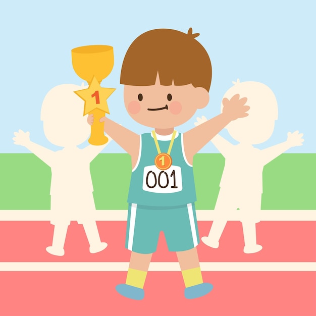 Young Athlete Triumphantly Holds Up Gold Trophy | Jiffy Designs