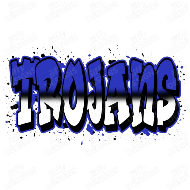 'Trojans' Graffiti-Style Lettering with Bold Blue Hues and Splatter ...