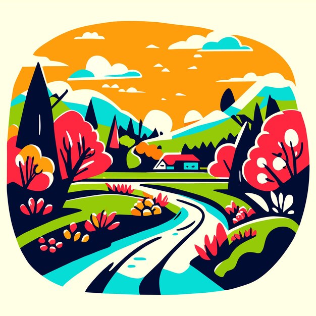 Vibrant Countryside Landscape with Winding River | Jiffy Designs