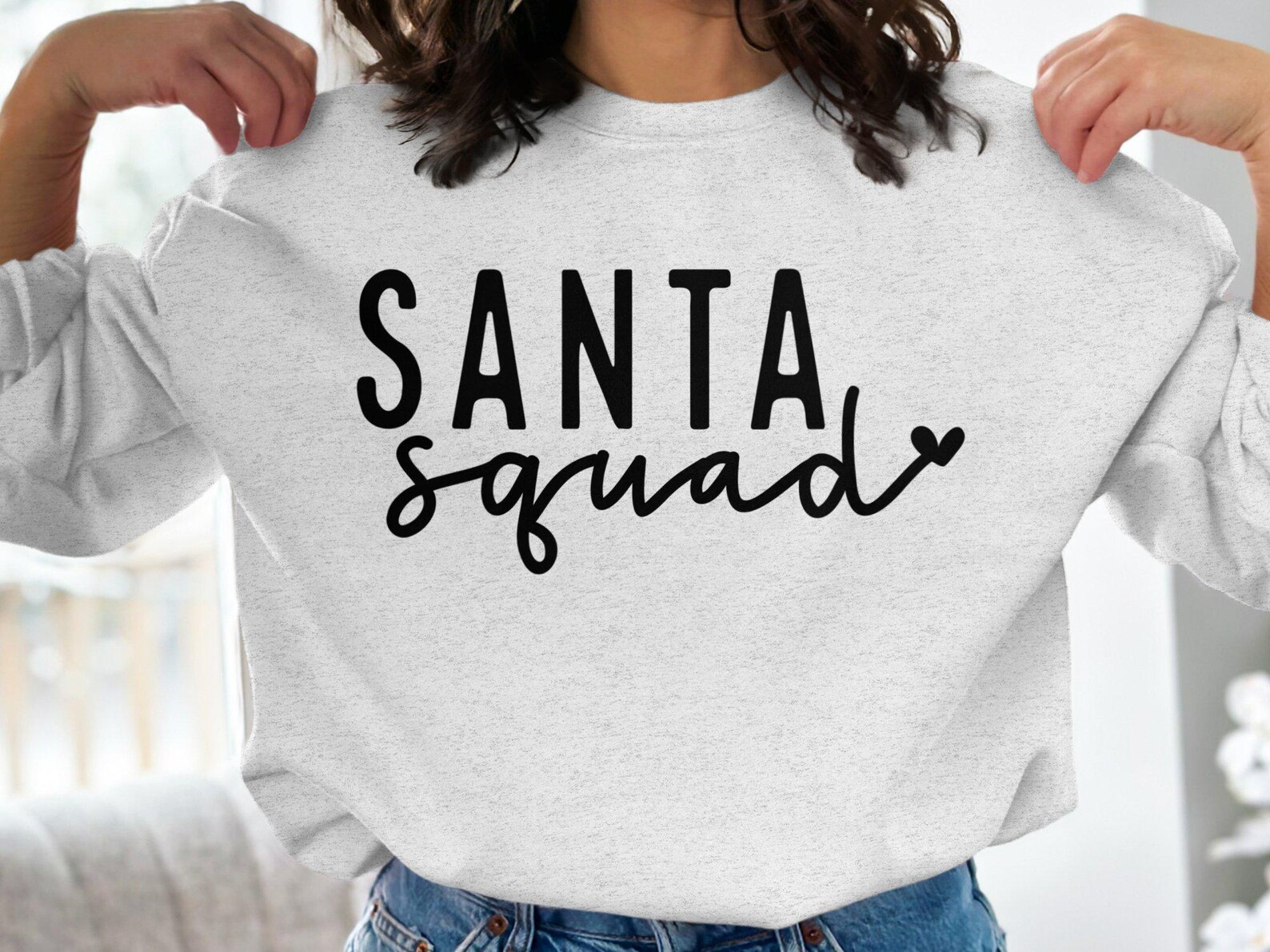 'Santa Squad' Bold Typography with Playful Cursive and Heart Accent ...