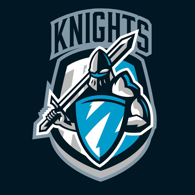 Powerful Knight Emblem with Sword and Shield | Jiffy Designs