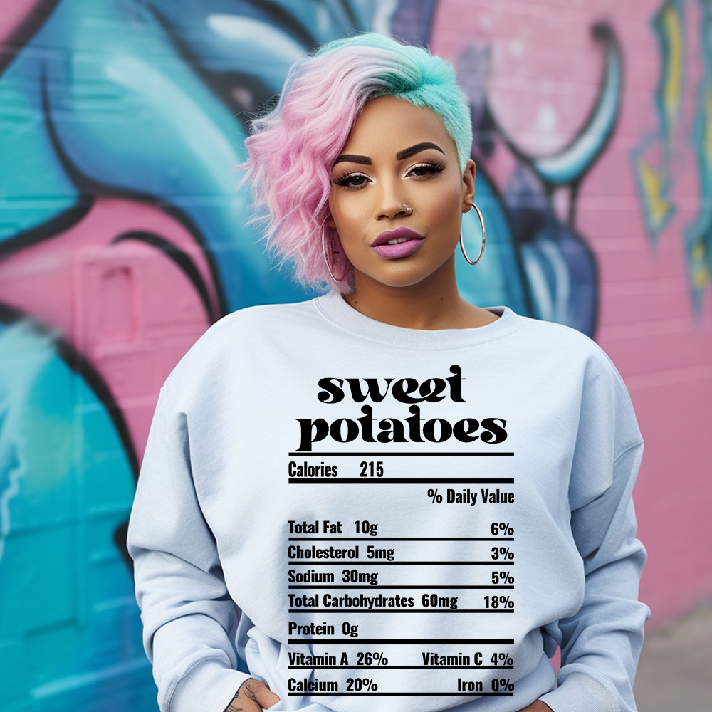 'Sweet Potatoes' Bold Typography Nutrition Label with Striking Black ...
