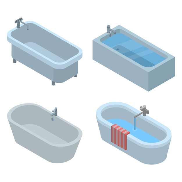 Isometric Bathtub Collection with Diverse Styles and Colors | Jiffy Designs