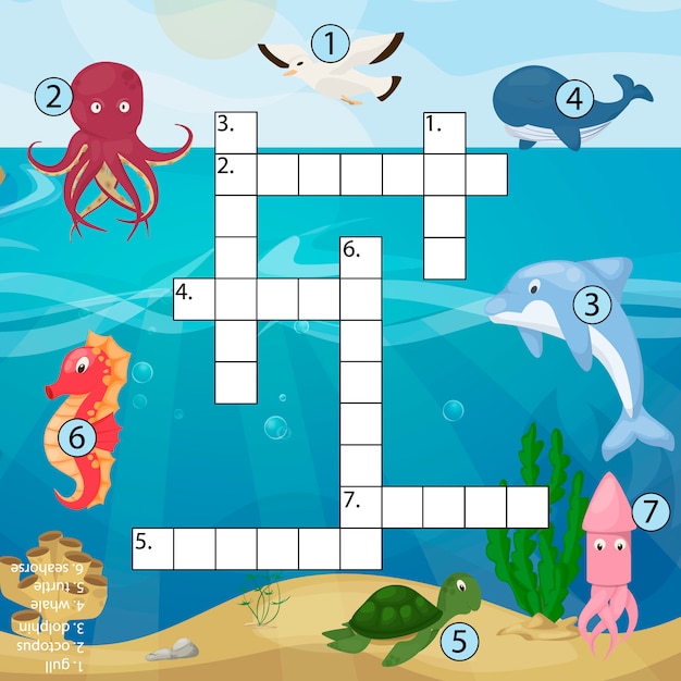 Underwater Crossword Adventure with Vibrant Marine Life | Jiffy Designs