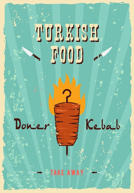 Vintage Turkish Food Kebab Illustration with Retro Typography | Jiffy ...