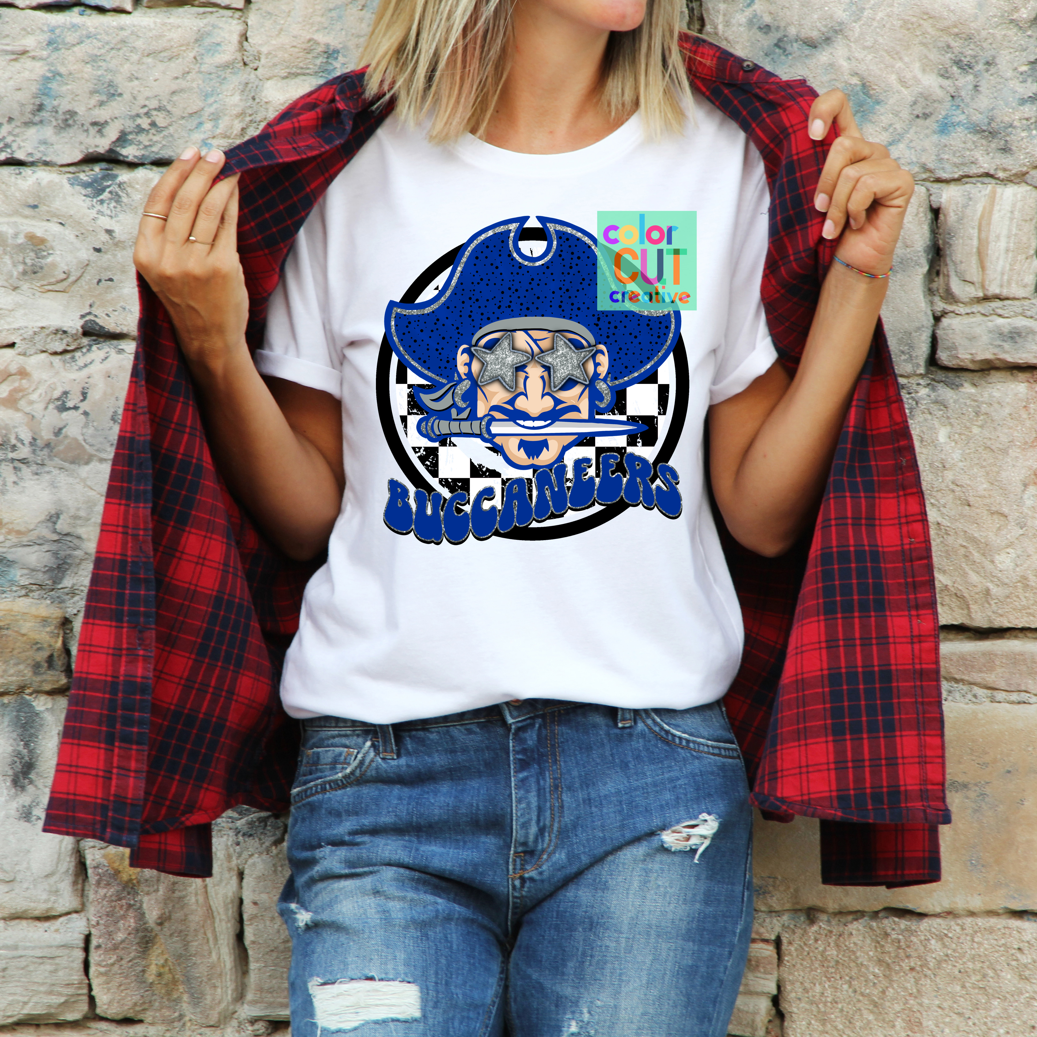 'Buccaneers' Fierce Pirate Mascot in Bold Blue and Silver | Jiffy Designs