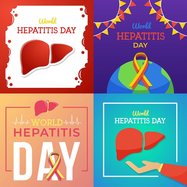 Vibrant Hepatitis Awareness Collection with Liver Icons and Ribbon ...