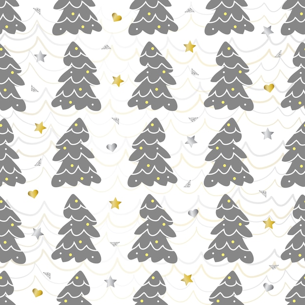 Stylized Gray Christmas Tree Pattern with Golden Stars | Jiffy Designs