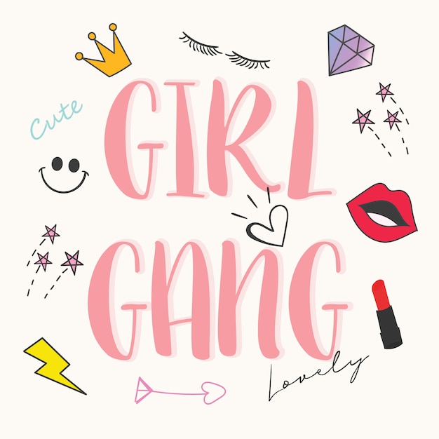 Cute Girl Gang Doodle with Quirky Feminine Elements | Jiffy Designs