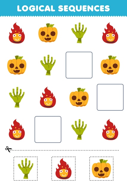 Spooky Halloween Logical Sequences with Pumpkins and Hands | Jiffy Designs