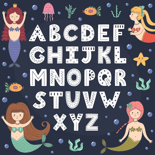 Whimsical Mermaid Alphabet with Underwater Creatures | Jiffy Designs
