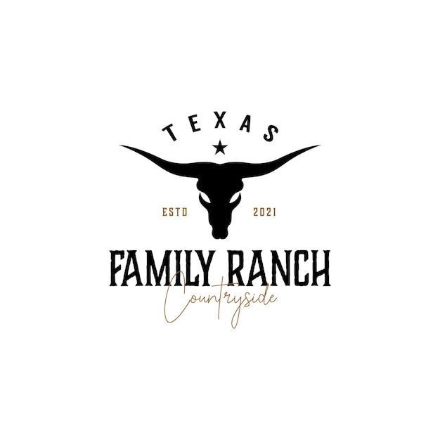 Iconic Texas Family Ranch Logo with Longhorn Silhouette | Jiffy Designs